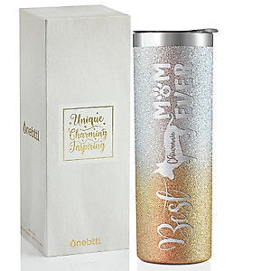 Onebttl Dog Mom Gifts, Dog Lover Gifts for Women, Best Dog Mom Ever, 20 oz Glitter Silver-Gold Insulated Tumbler - Chiweenie Mom