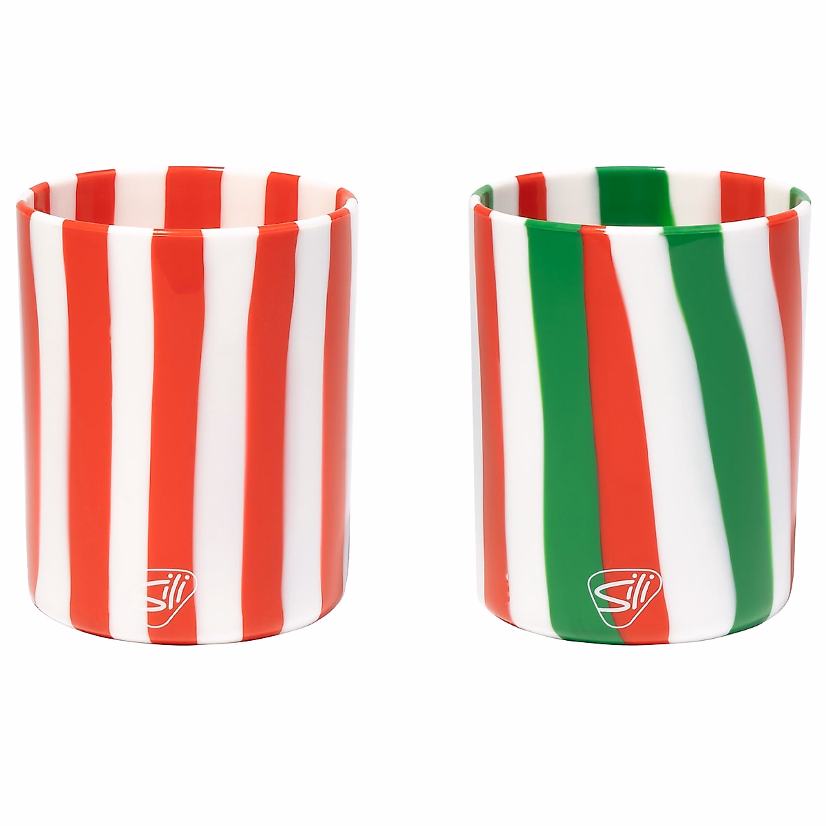 Silipint: Silicone 12oz Rocks Glasses: 2 Pack - Peppermint & Poinsettia - Reusable, Sustainable, Unbreakable, Holiday Parties
