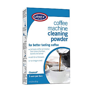 Urnex Coffee Maker and Espresso Machine Cleaner Cleancaf Powder - 3 Packets - Safe On Keurig Delonghi Nespresso Ninja Hamilton Beach Mr Coffee Braun
