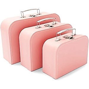 Okuna Outpost Set of 3 Different Sizes of Paperboard Suitcases with Metal Handles, Decorative Cardboard Storage Boxes (Pink)