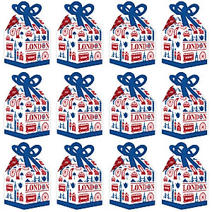 Big Dot of Happiness Cheerio, London - Square Favor Gift Boxes - British UK Party Bow Boxes - Set of 12