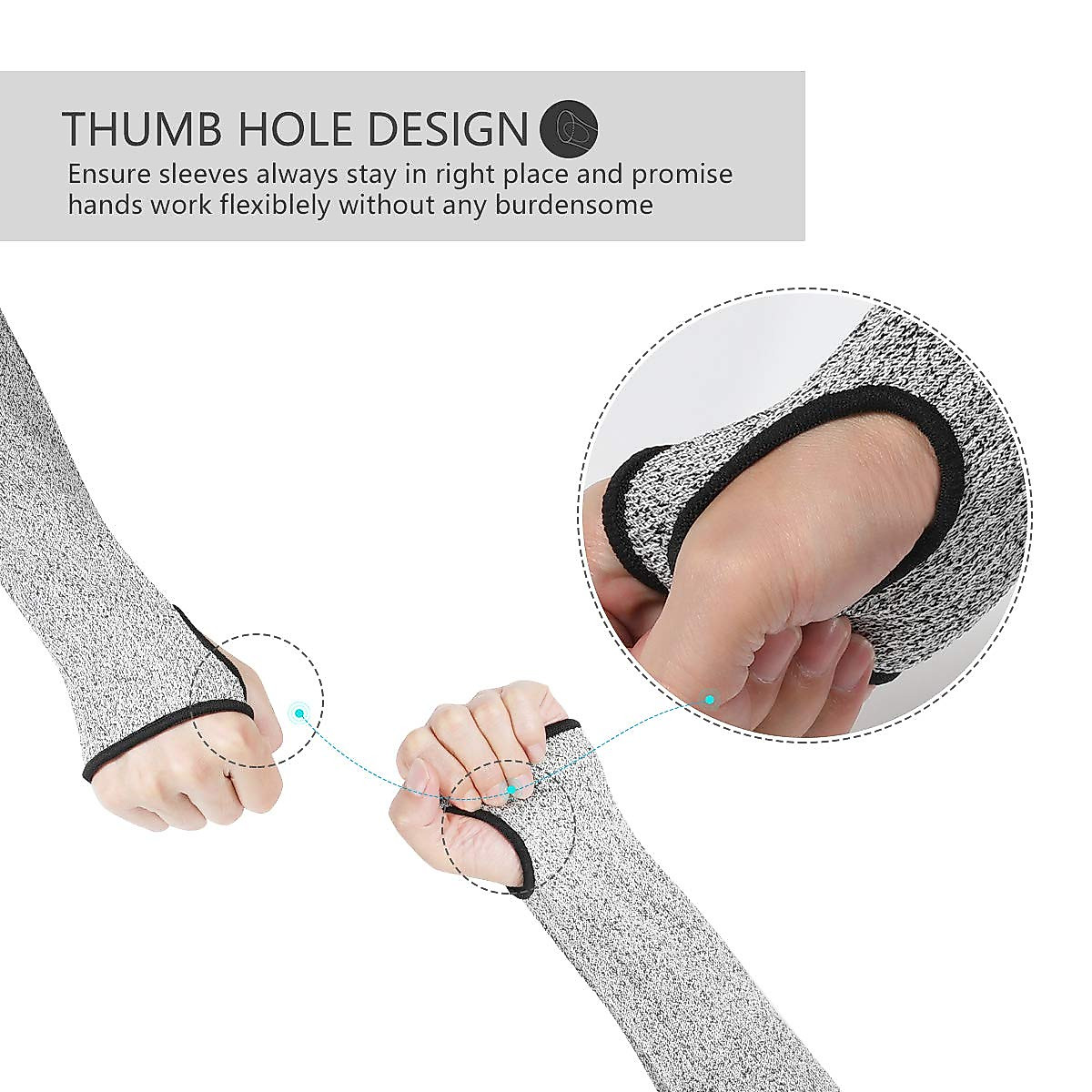 Cut Resistant Sleeves with Thumb Hole, Arm Protection Knit Sleeves, Level 5 Protection, Slash Resistant Safety Protective Sleeves, Grey, 1 Pair