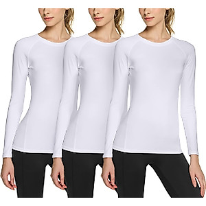 TSLA Women's Sports Compression Shirt, Cool Dry Fit Long Sleeve Workout Tops, Athletic Exercise Gym Yoga Shirts, 3pack White/White/White, Medium