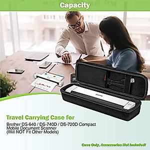 SITHON Hard Shell Travel Case for Brother DS-640 / DS-740D / DS-720D Duplex Compact Mobile Document Scanner, Portable Storage Carrying Case with Hand Strap, Carabiner (Case Only)