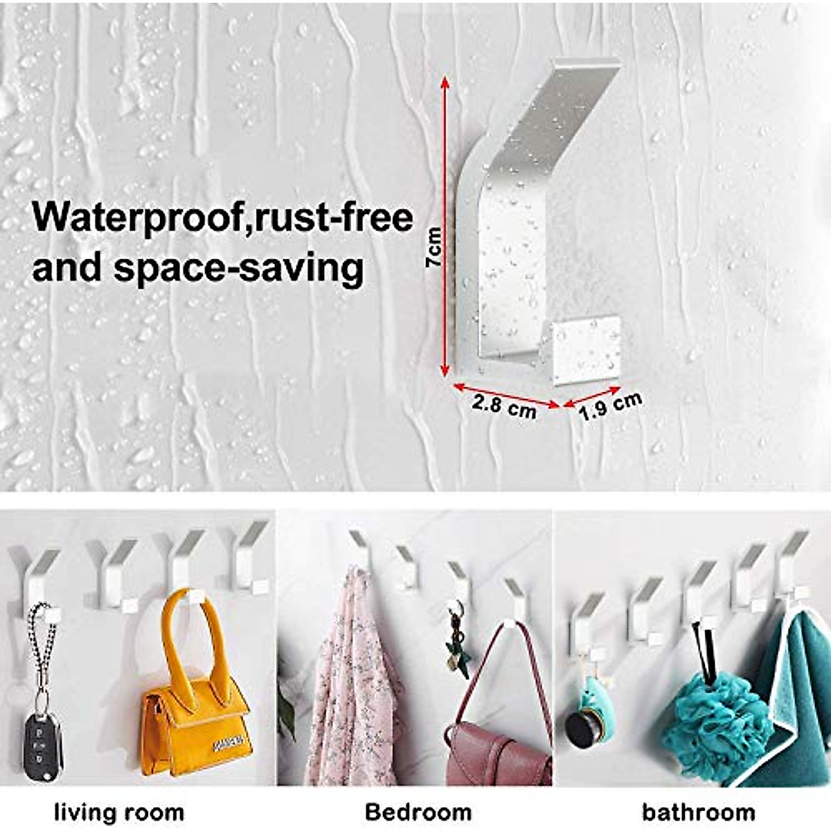 CFGROW Heavy Duty Adhesive Hooks, 6 Packs Silver, Coat Robe Clothes Bath Towel Hook with Strong Glue Ceiling Hanger Hold 22 lbs for Home Bathroom Kitchen Modern Hotel, No Drill Wall Mounted Holders