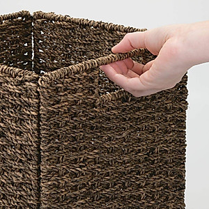 mDesign Natural Woven Seagrass Closet Storage Organizer Basket Bin - Collapsible - for Cube Furniture Shelving in Closet, Bedroom, Bathroom, Entryway, Office - 10.5" High, 2 Pack - Chestnut Brown