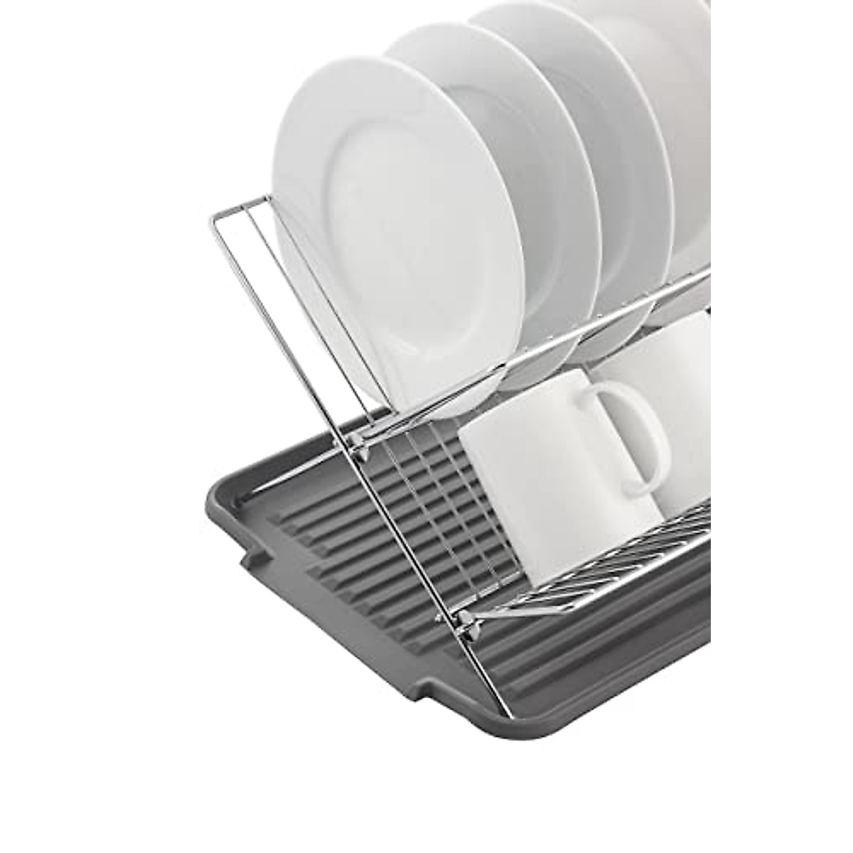 J&V TEXTILES Foldable Dish Drying Rack with Drainboard, Stainless Steel 2 Tier Dish Drainer Rack, Collapsible Dish Drainer, Folding Dish Rack for Kitchen Sink, Countertop, Cutlery, Plates (Gray)