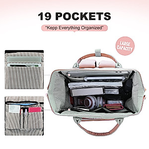 LOVEVOOK Laptop Backpack for Women Fashion Business Computer Backpacks Travel Bags Purse Doctor Nurse Work Backpack with USB Port, Fits 17-Inch Laptop, Light Grey-Pink