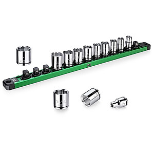 SK 3/8" Drive Socket Set, SAE Sockets, 13-Piece, 1/4" to 1", SuperKrome Finish, Premium CR-V Construction, with Aluminum Socket Organizer