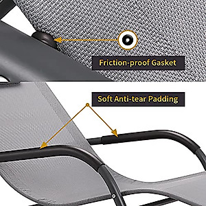 Wostore Rocking Lounger Patio Chaise Sunbathing Chair with Recliner Movable Sleep Bed Included Pillow and Breathable Texteline Farbic-Grey