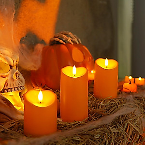 Homemory Halloween Orange Flameless Candles, Fall Candles, Outdoor Waterproof Flickering Battery Operated LED Pillar Candles with Remote and Timers, Won't Melt Plastic, Set of 3