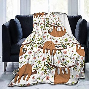Waldeal Sloth Flannel Fleece Throw Blanket 60"x50" Lightweight Office Couch Sofa Bedroom for Kid Adults All Season