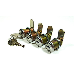 4/Pk 7/8" Cam Lock Double Bitted with 6-Disc Tumbler, Keyed Alike with 2 Keys for Cabinets, Drawers, Pinball Games