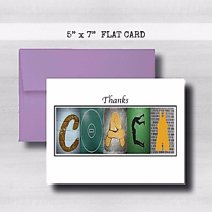 Personalized Wrestling Green and Gold Coach Thank You Card, 5"x 7" FLAT CARD, Greeting Cards
