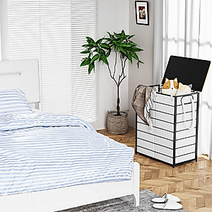 Laundry Hamper with Lid 2 Section, Double Laundry Basket Separation Organizer with Cover, Dirty Clothes Hamper, Large Capacity Iron-Made Laundry Sorter Laundry Room Organization