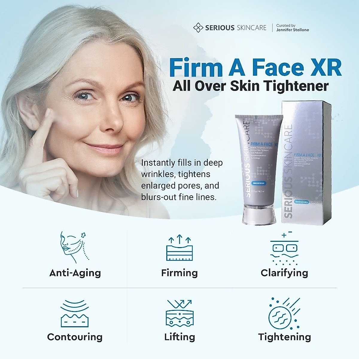 Serious Skincare Firm A Face XR - Instant Skin Tightener - Reduce and Smooth Appearance of Fine Lines, Wrinkles and Enlarged Pores - Temporary and Invisible Lift for Face and Neck - 3.2 Fl Oz