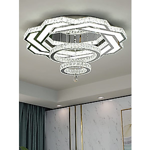 W24 Modern Crystal Chandeliers 3 Rings Pendant Light Fixtures Elegant Pendant Chandelier Flush Mount for Bedroom Living Room Dining Room Hallway Large Ceiling LED Dimmable 2700K-4500K-6000K