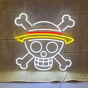One Piece Anime Neon Signs Japanese Anime Luffy Skull Head Flexible Night Light Sign Indoor Home Kids Teen Bedroom Wall Art Decor for Bar Club Party Halloween Gifts