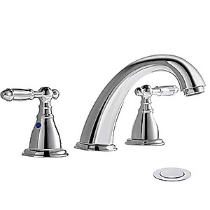 Phiestina Chrome 8 Inch 3 Hole Widespread Bathroom Faucet with Metal Pop Up Drain, Lesd Free Bathroom Sink Lavatory Faucet, WF008-4-C