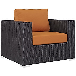 Modway Convene Wicker Rattan 3-Piece Outdoor Patio Furniture Set in Espresso Orange