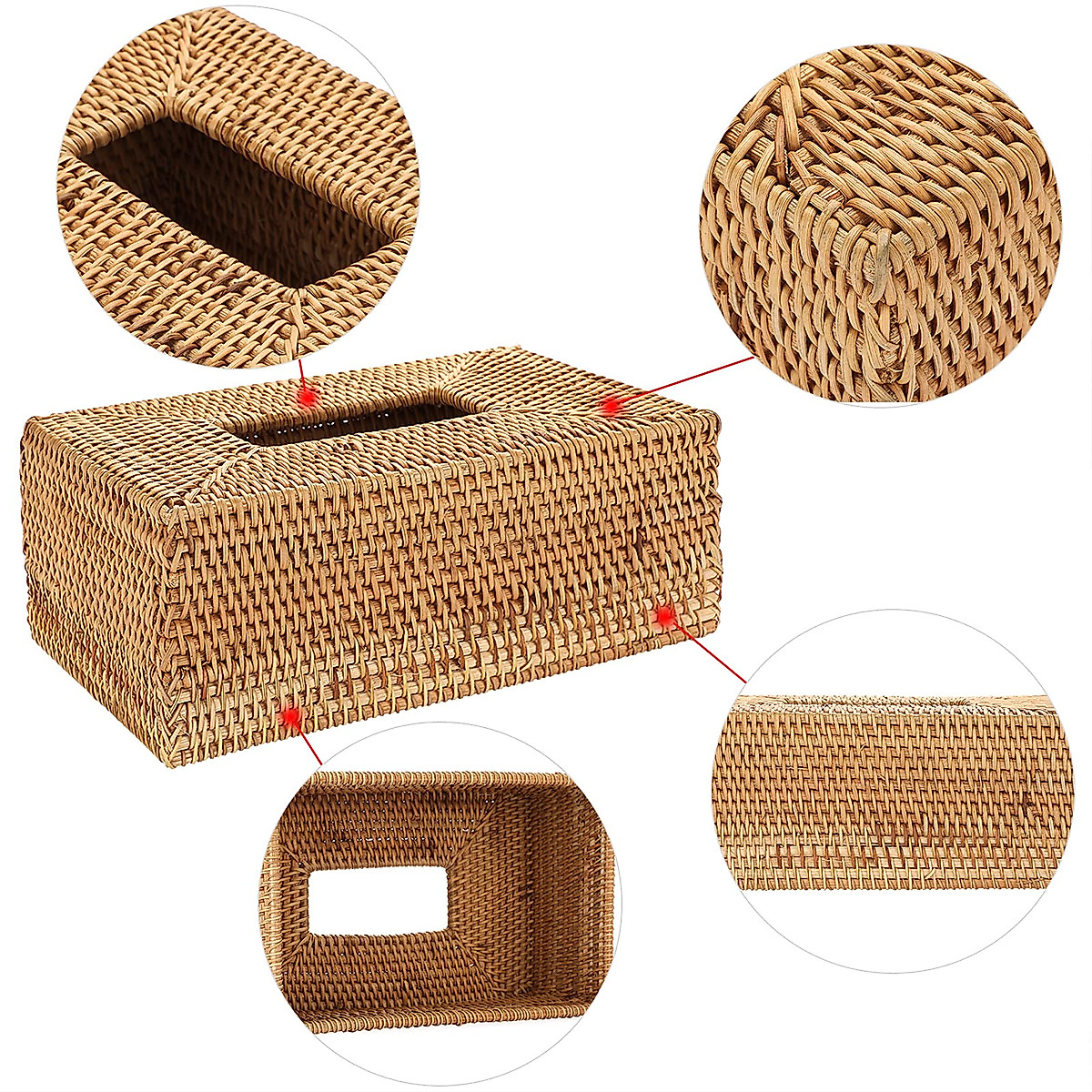 Sumnacon Tissue Box Cover Rectangle Tissue Box Rattan Tissue Box Holder,Wicker Decorative Tissue Holder for Bathroom Toilet Living Room Kitchen Office Table Desk, Yellow