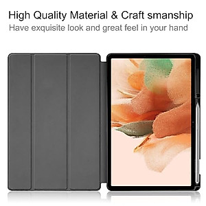 Case for Samsung Galaxy Tab S7 FE 12.4-Inch 2021 Release Model (SM-T730/733/736/738) Smart Slim Tri-Fold Tablet TPU Leather Cover With Auto Wake/Sleep for Samsung Galaxy Tab S7 FE Cover (Black)