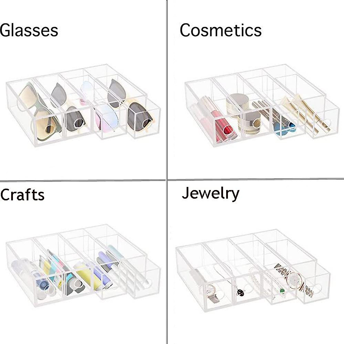 CLUQMEIK Acrylic Sunglasses Organizer with 4 Lid Drawer Organizer Rectang Supplies for Bathroom, Dorm, Desk, Countertop, Office (Transparent)