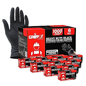 London Labs Heavy Duty Black Nitrile Exam Gloves 6Mil Disposable Industrial Powder & Latex Free (1000, Large)