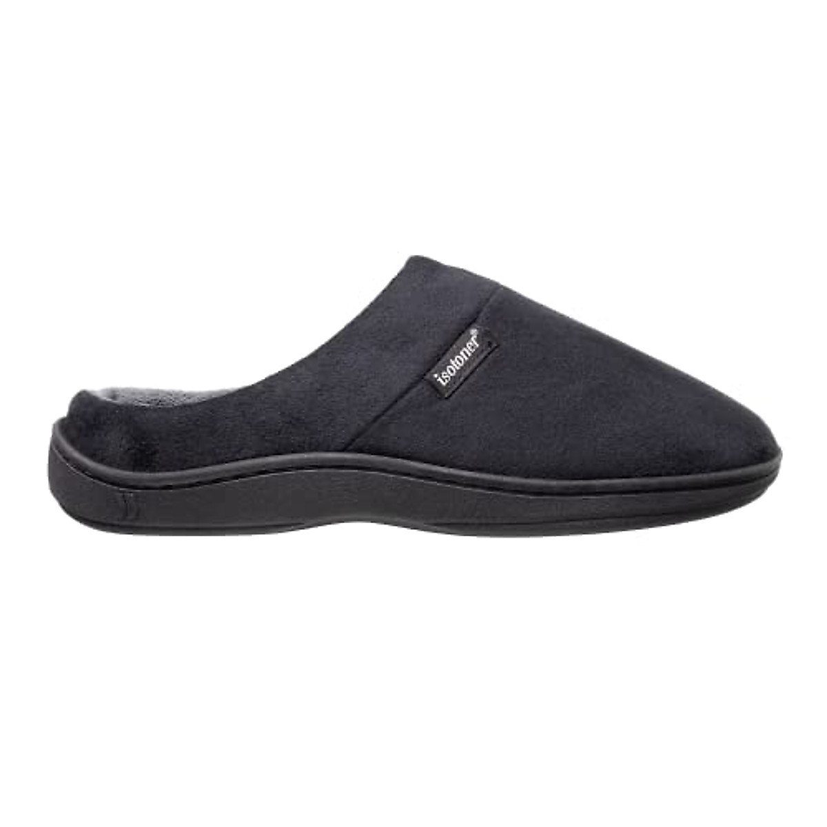 isotoner Men's Classic Microterry Slippers, Fuax Microsuede Black, 9.5-10.5