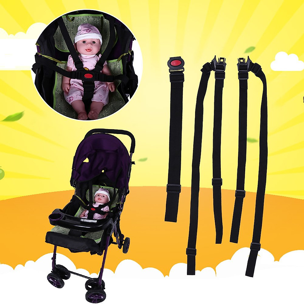 Universal Baby Safety Strap Infant, 5 Points Security Harness Belt for Toddler Child Stroller High Chair Pram