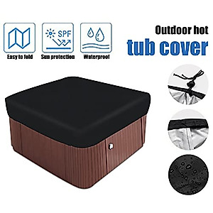 NIMOSA Outdoor Square Hot Tub Cover, 210D Oxford Fabric Garden SPA Bath Pool Cover Waterproof Dustproof Anti-UV,Grey,207x207x30cm