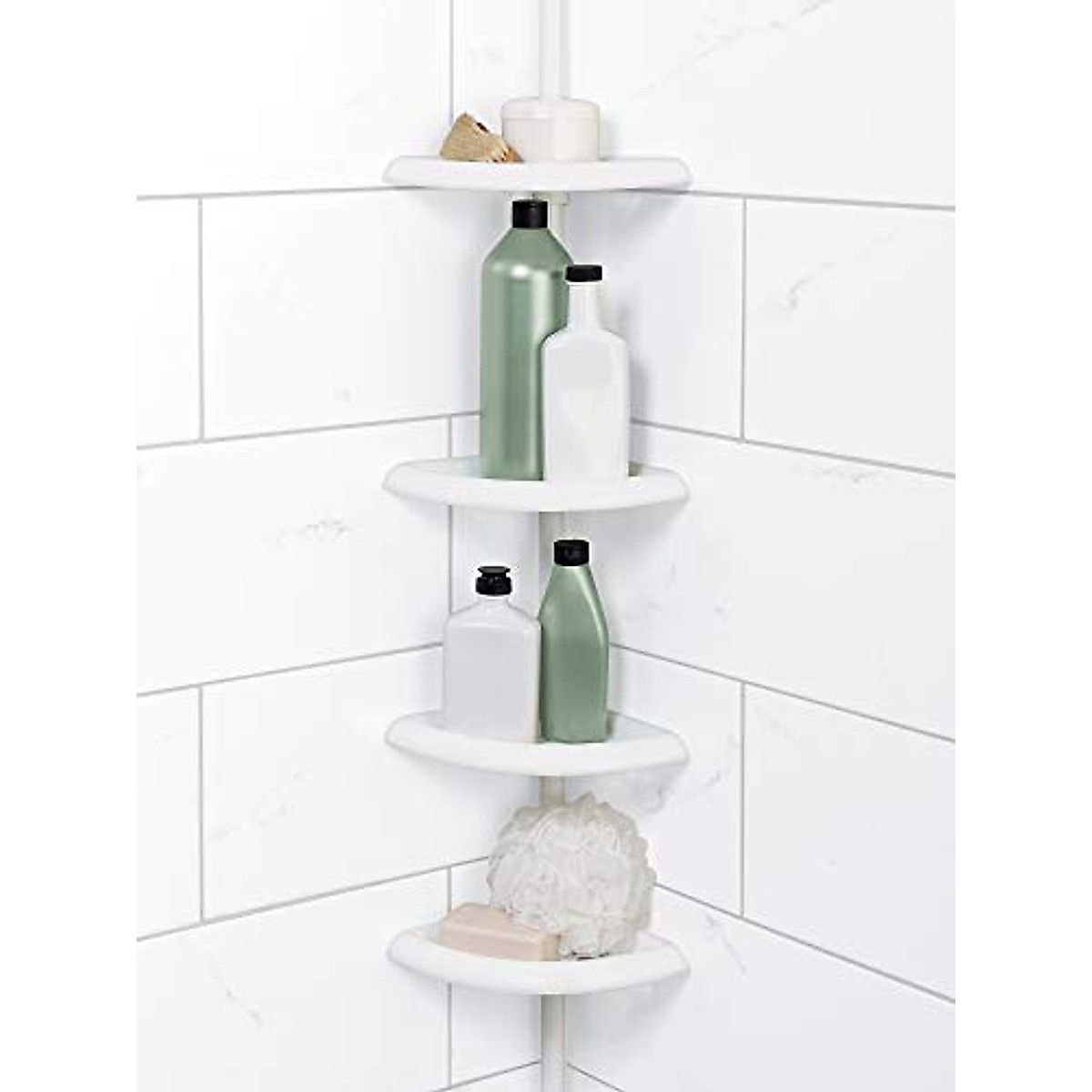 Zenna Home Tension Pole Shower Caddy, 4 Shelves, Adjustable, 60 to 97 Inch, White