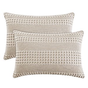 PHF 100% Cotton Waffle Pillow Shams King Size, 2 Pack 20" x 36" Soft Skin-Friendly Pillowcases, No Filling, Aesthetic Woven and Breathable Waffle Weave Pillow Case Covers for Bed, Oatmeal