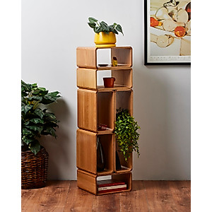 Contempa Single Modular Floor Shelf Stackable Wooden Oak Shelving Unit, Multipurpose Organization for Bedroom Living Room Office, and Home Décor Contemporary and Modern Design, 14” W x 14” L, 14” H