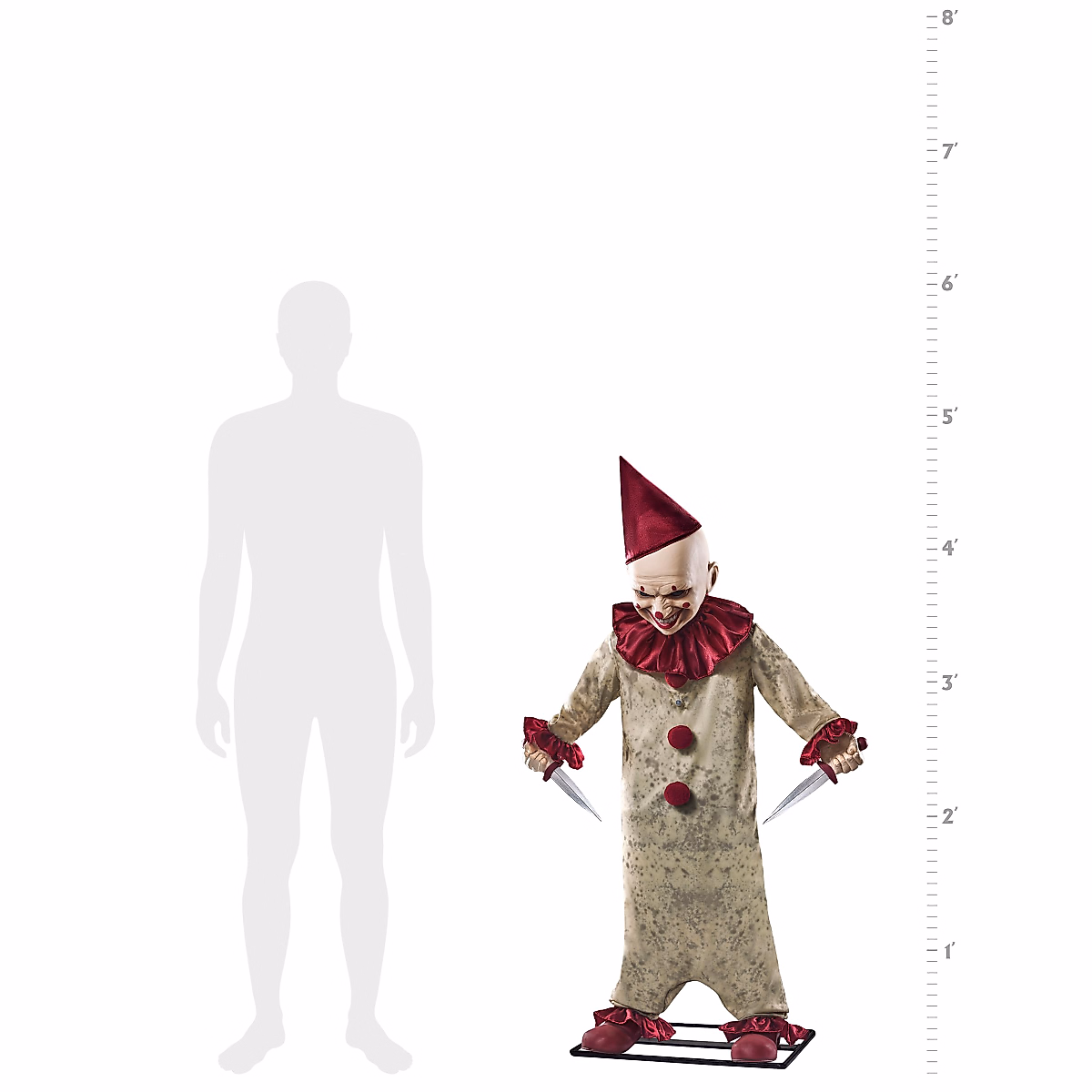 Spirit Halloween 4.9 Ft Dagger Mike Animatronic | Decorations | Animated | Pop-Up Motion | Plays Sounds | Clown Animatronic