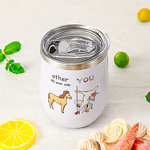 Crisky 40th Birthday Gifts for Women friends-40th bday gifts women-Funny Unicorn Wine Tumbler 12 OZ with Lid, Straw