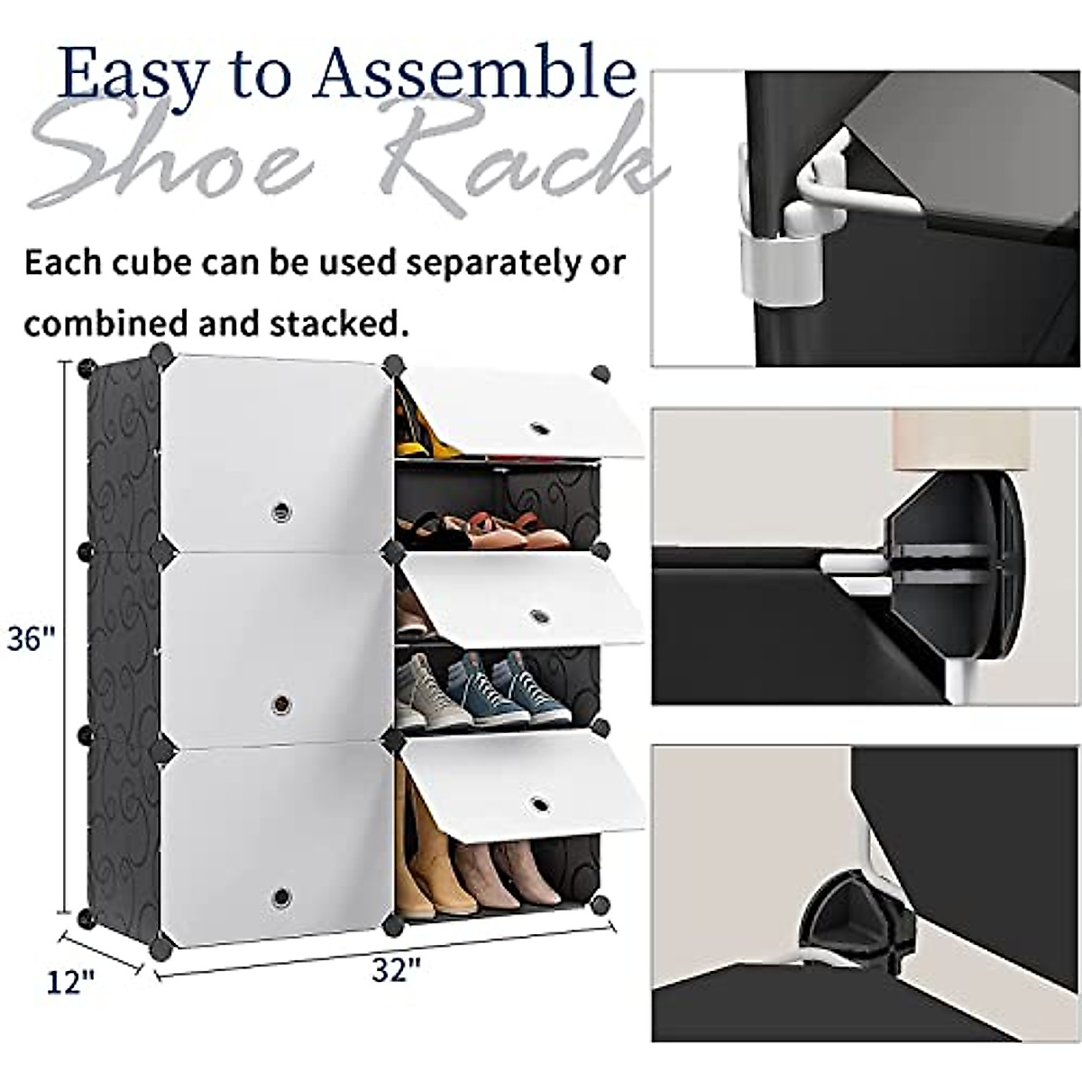 Aeitc Shoe Rack Organizer Shoe Organizer Shoe Storage Cabinet Narrow Standing Stackable Space Saver Shoe Rack (24 pairs, White Door)