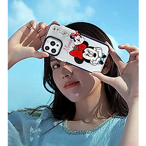 Threesee for iPhone 14 Pro Max Cute Case,Minnie Mouse Cute Cartoon Kawaii Girls Kids Women Slim Gel Rubber Bumper Soft TPU Protective Clear Case with Pendant for iPhone 14 Pro Max 6.7 inch(Minnie)
