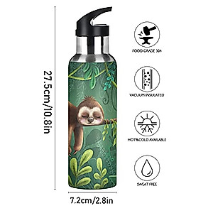 xigua Sloth Water Bottle with Straw Lid Vacuum Insulated Stainless Steel Thermo Flask for Sports Cycling Hiking School Home,20 oz.