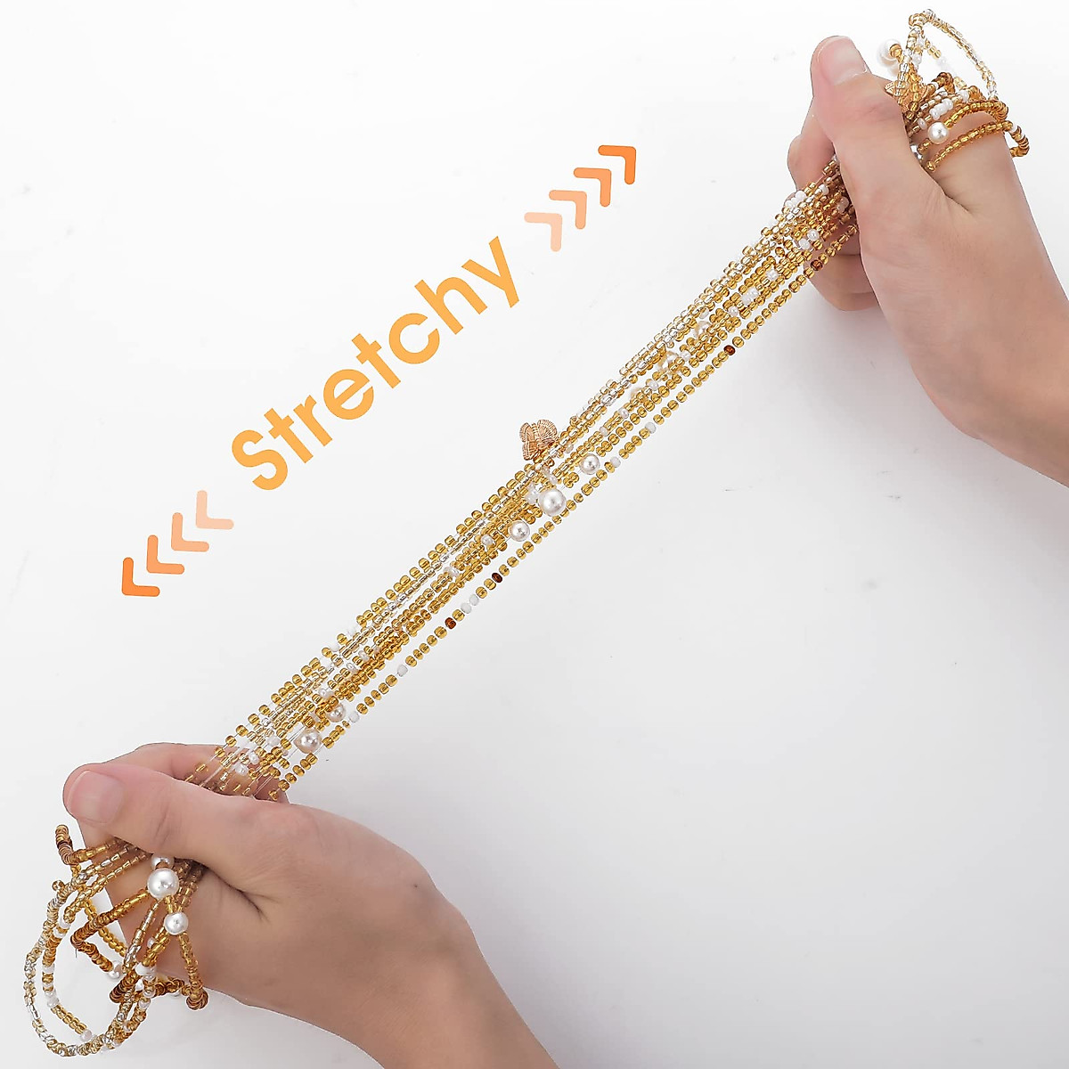 4 Pieces Waist Beads for Women African Belly Beads Chain Elastic Body Beads Chains Beach Beads Chain Bikini Jewelry for Women