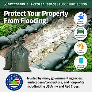 Sandbaggy - Heavy Duty Empty Sandbags For Flooding (14" X 26") - Poly Sand Bags For Flood Barrier, Weight, Construction, Earth Bag Homes - Reusable, UV Resistant - Tie Strings Attached (10 Bags)