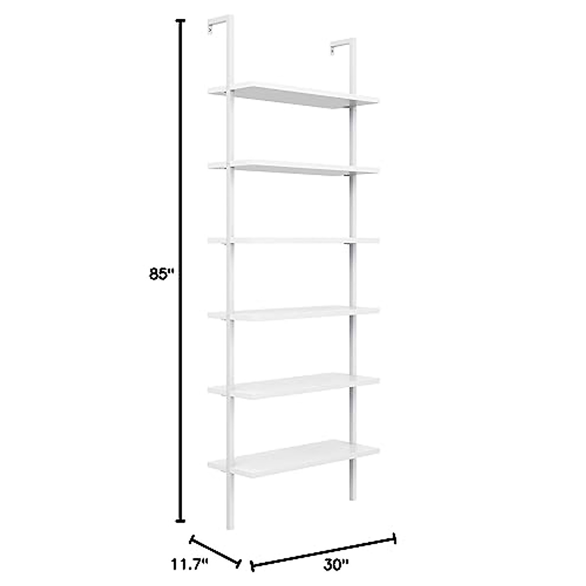 Nathan James Theo 6-Shelf Tall Modern Bookshelf, Wall Mount Ladder Shelf Bookcase with Wood and Industrial Metal Frame, Matte White