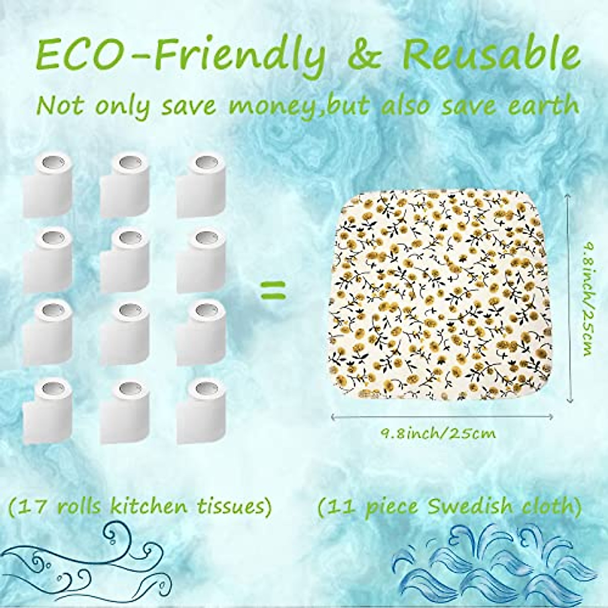 SUJUDE Reusable Paper Towels Swedish Dish Washable - 24 Pack Cotton Pulp Reusable Napkins Alternative Eco Friendly Thick and Strong Cloth Paper Towels Roll for Kitchen Paperless Dishcloths Replacement