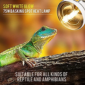 Reptile Heat Lamp Power Sun Light 75W Full Spectrum UVA UVB Bulb Reptile Basking Light Daylight Bulb Pet Light for Bearded Dragon Lizard Tortoise Snake Chameleon,2 Pack