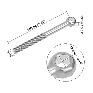 uxcell M14 x 140mm Machinery Shoulder Swing Lifting Eye Bolt 304 Stainless Steel Metric Thread 2pcs