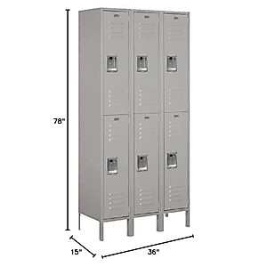 Salsbury Industries 62365GY-U Standard Metal Locker Double Tier 3 Wide 6 Feet High 15-Inch Deep Gray Unassembled Gray