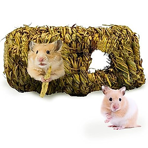 SunGrow Hamster, Gerbil, Leopard Gecko, Hermit Crab Handwoven Seagrass Tunnel Toy, Small Animal Activity Center