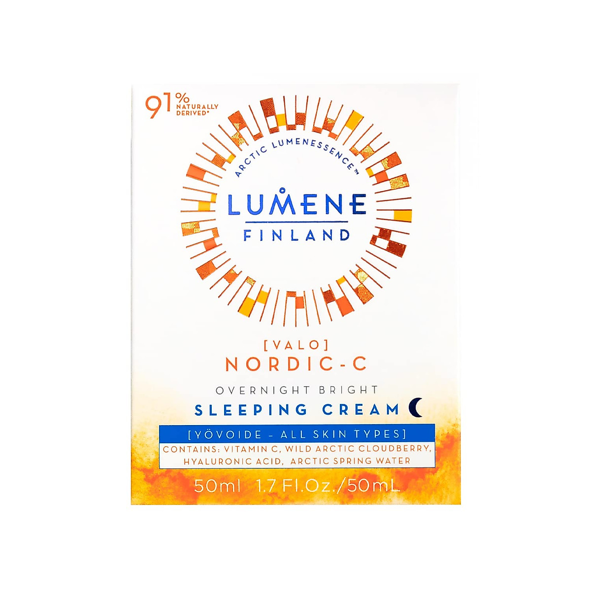 Lumene [Valo] Nordic-C Overnight Sleep Brightening Cream - Facial Moisturizer with Cloudberry, Vitamin C, and Hyaluronic Acid - Radiance-Boosting Vegan Skin Care (50 ml)