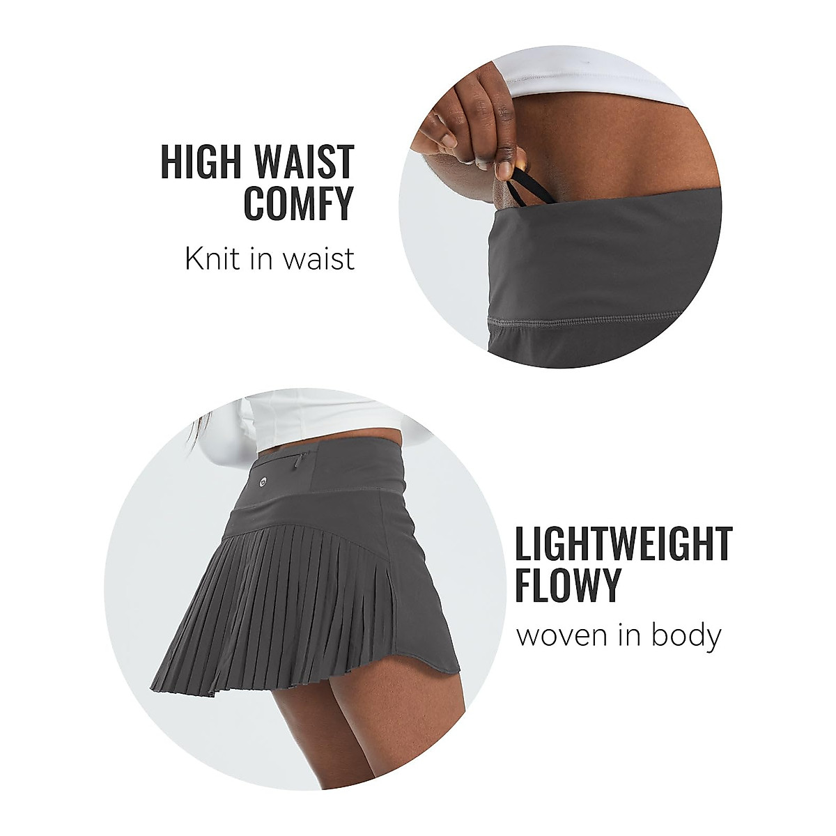 BALEAF Women's Pleated Tennis Skirts High Waisted Lightweight Athletic Golf Skorts Skirts with Shorts Pockets Gray Medium