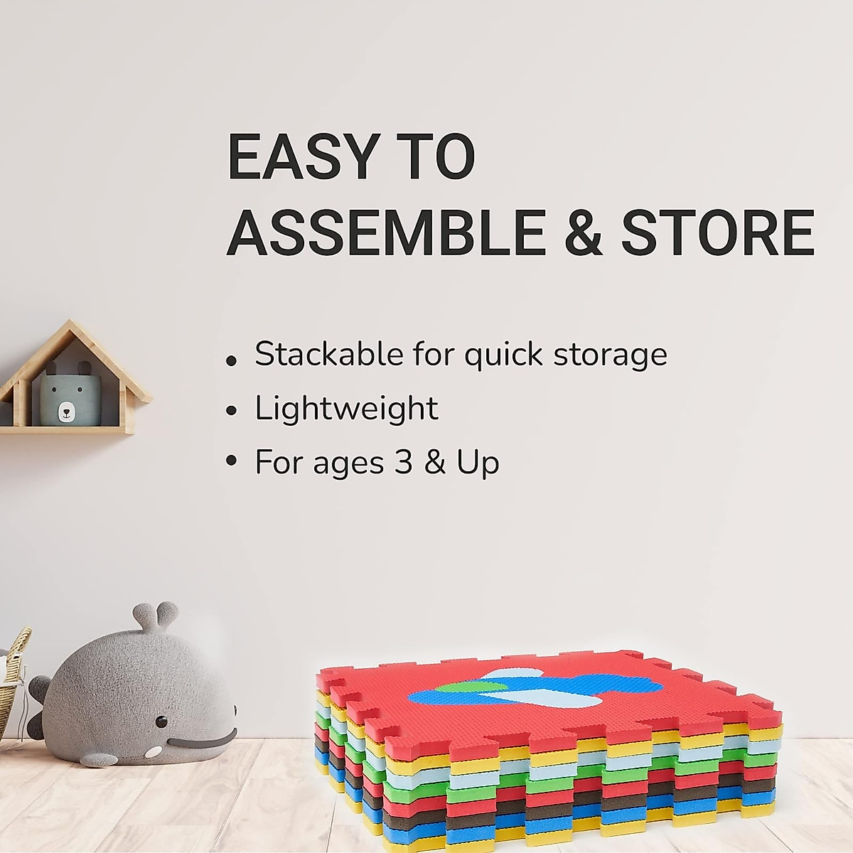 Tadpoles 16 Tiles Transportation Playmat for Kids | Interlocking Tiles with 16 Border Pieces | Soft EVA Foam | Safe & Durable | Total Floor Coverage 50” x 50” | Ages 3 & Up | Multicolor